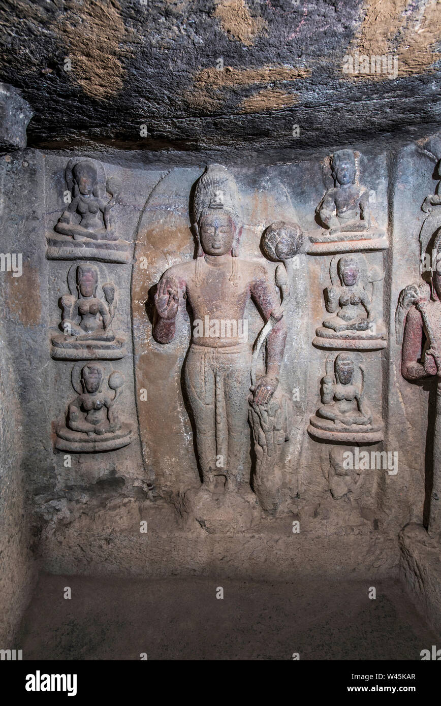 Cave 23, Left wall showing Bodhisattva Padmapani holdling a lotus in ...