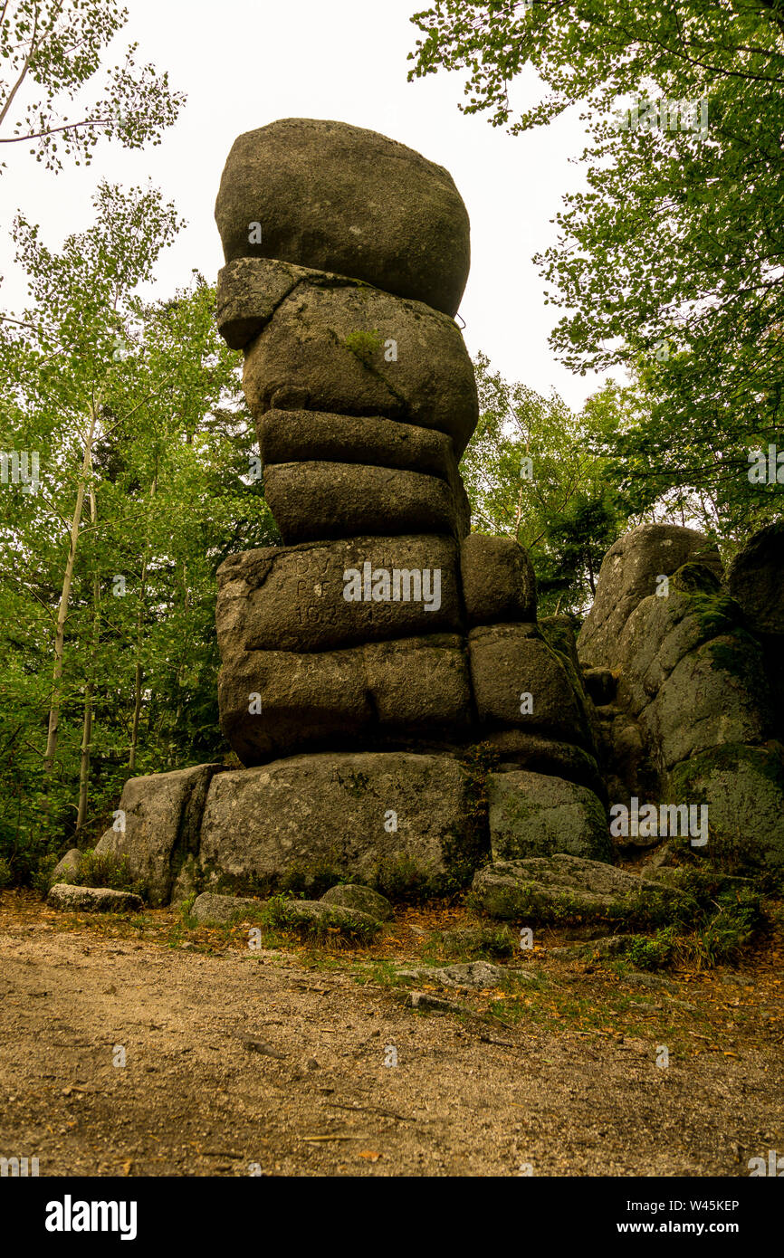 Germany, Siebenfels monument in black forest hiking nature of Elzach ...