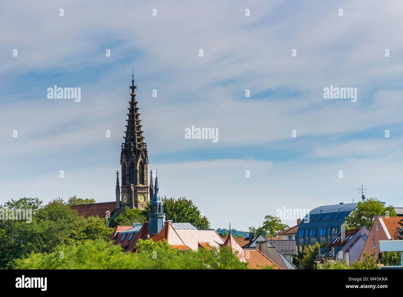 Germany, Roofs of Stuttgart city district Berg and the Berger Church ...