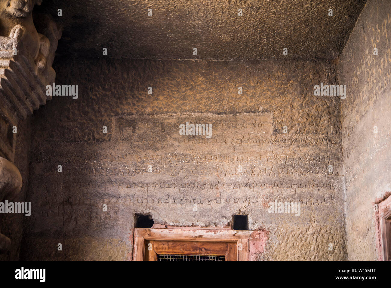 Cave 10, Donative inscription on the right of verandah above the cell ...