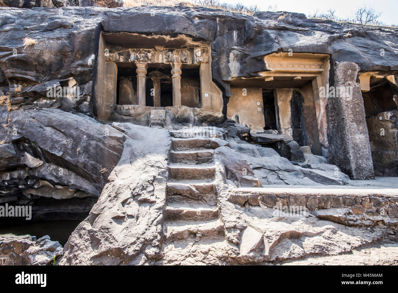 Cave 8 and 9, General view of the facade, Pandavleni Caves, Nasik ...