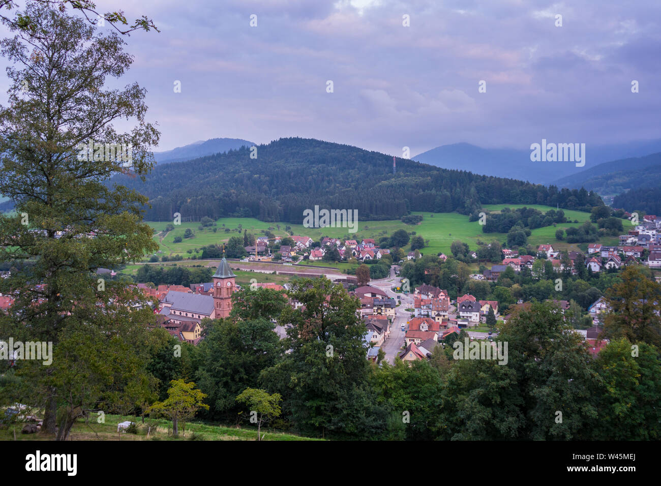 Germany, Black forest village Elzach in dawning light in autumn Stock ...