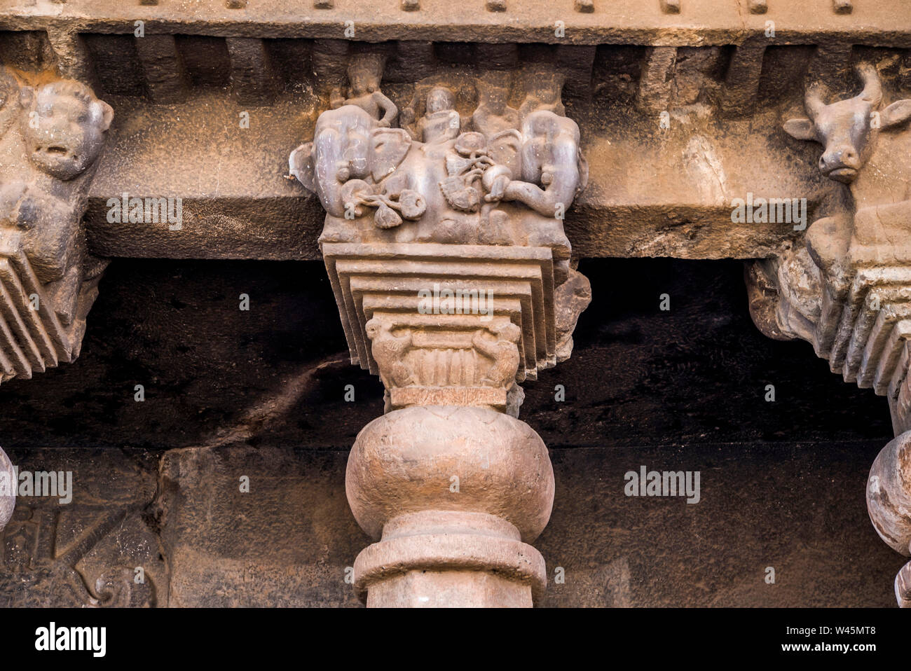 Cave 3, Closer view of the pillar capital, Pandavleni Caves, Nasik ...