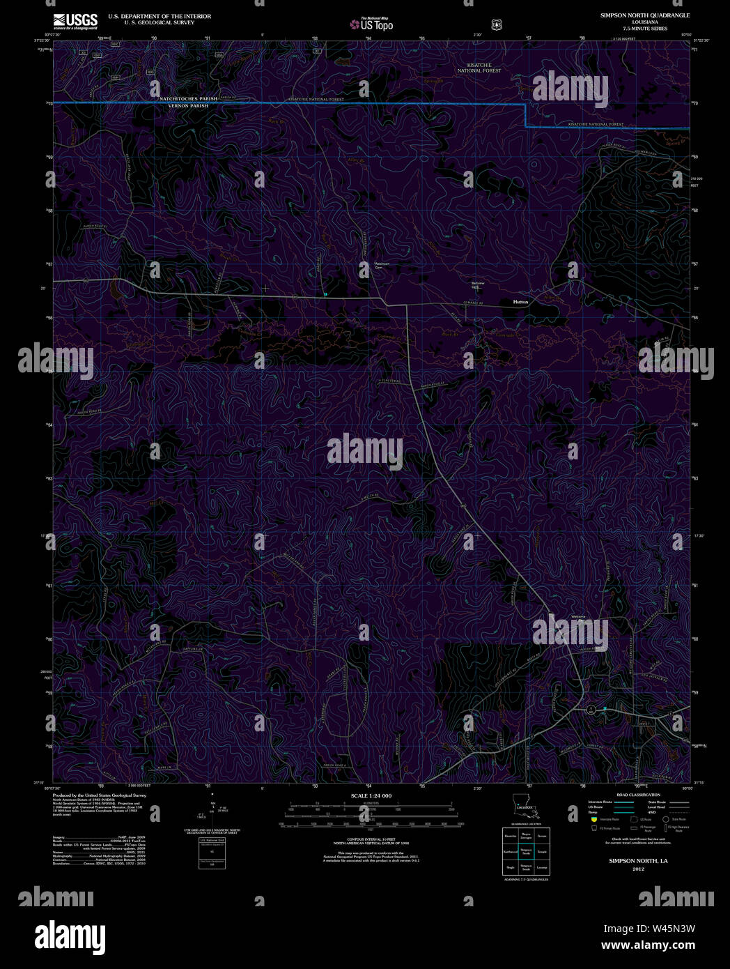 USGS TOPO Map Louisiana LA Simpson North 20120405 TM Inverted Stock ...