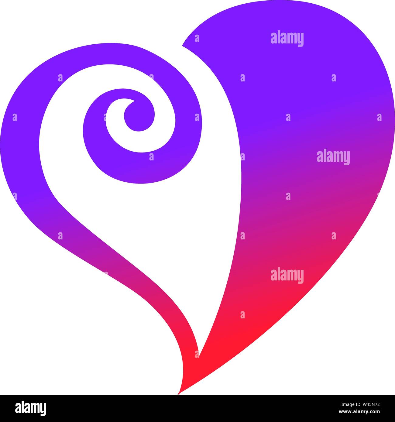 Heart with a curl. Logo for the clinic. Vector flat logo. Sign isolated ...