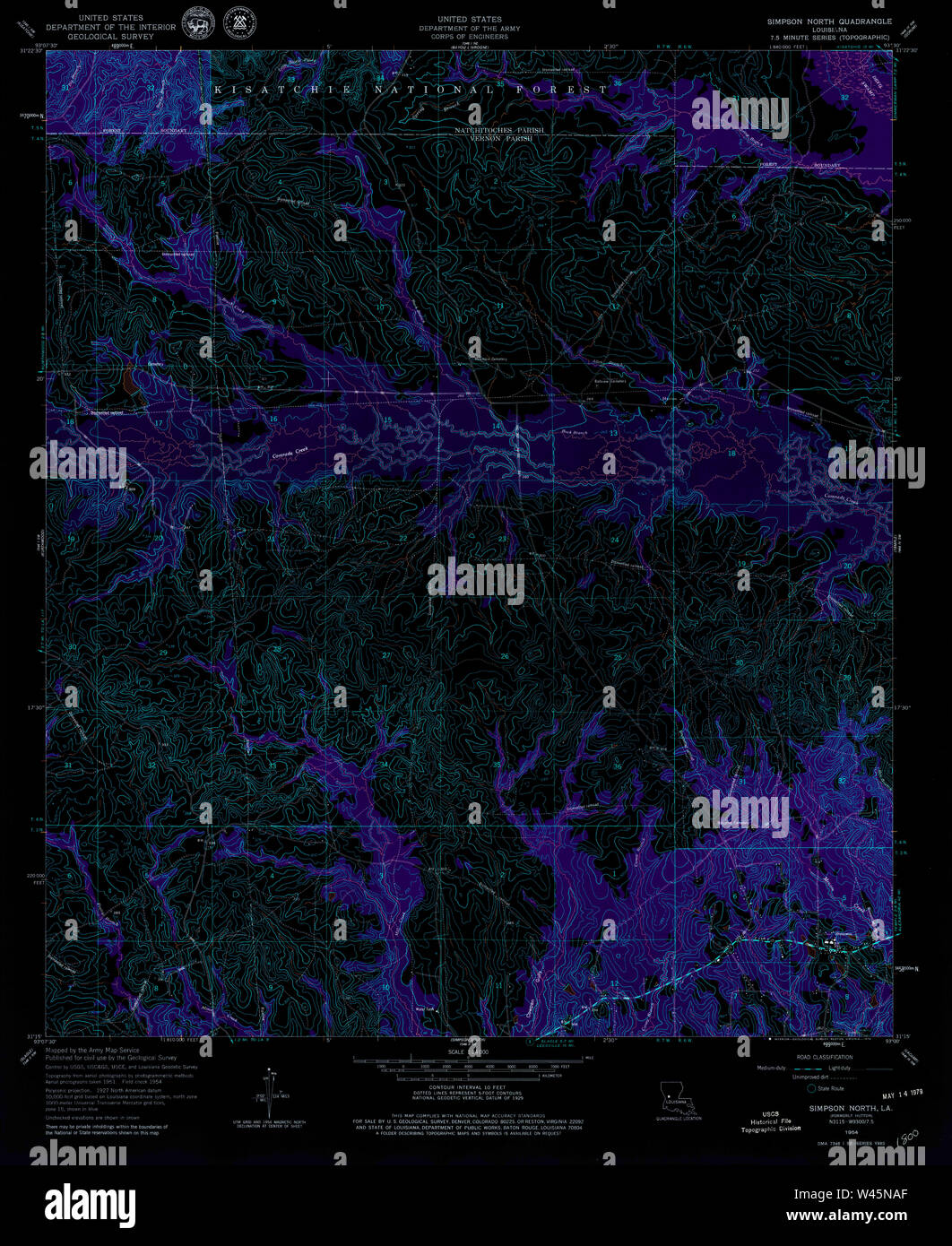USGS TOPO Map Louisiana LA Simpson North 333261 1954 24000 Inverted ...