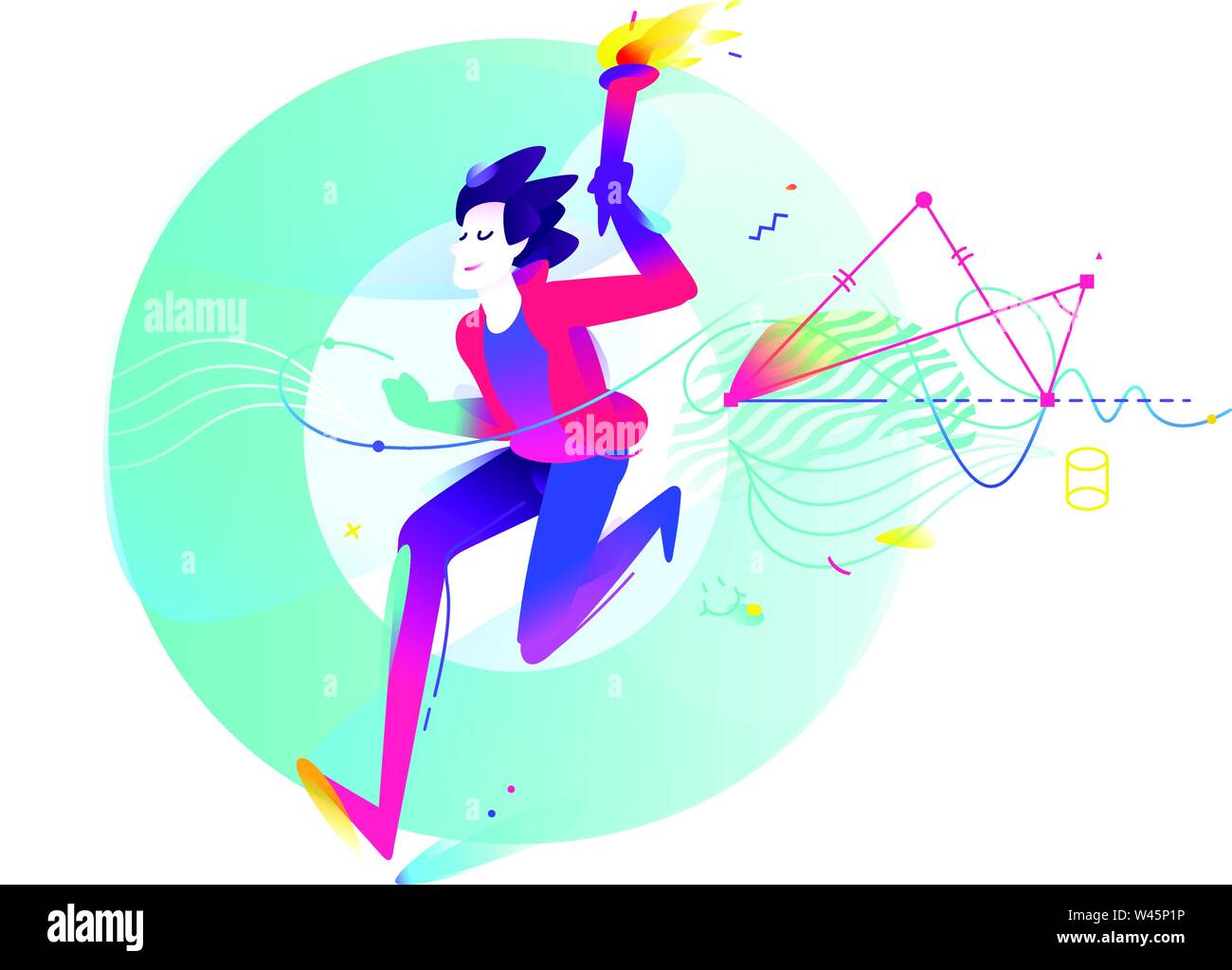 Competitions in school subjects. Illustration of a running young guy ...