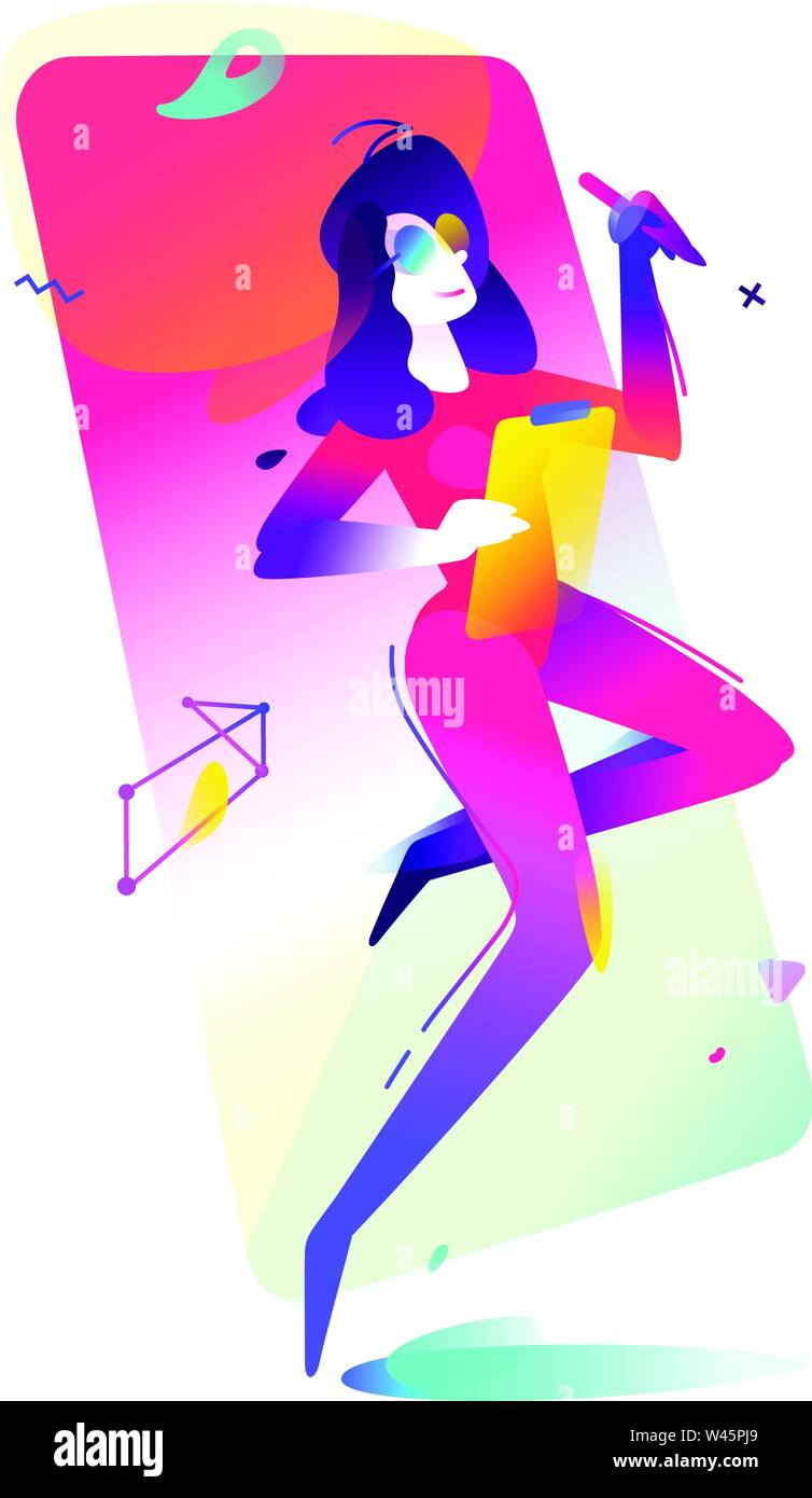Illustration of a girl on a smartphone background. The woman is the ...