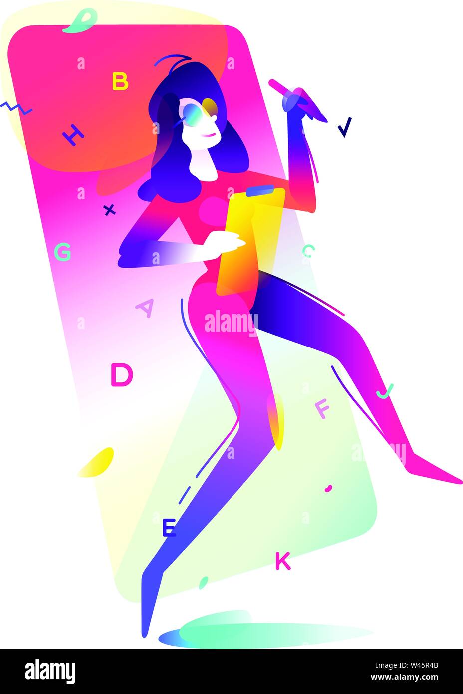 Illustration of a girl on a smartphone background. The woman is the ...