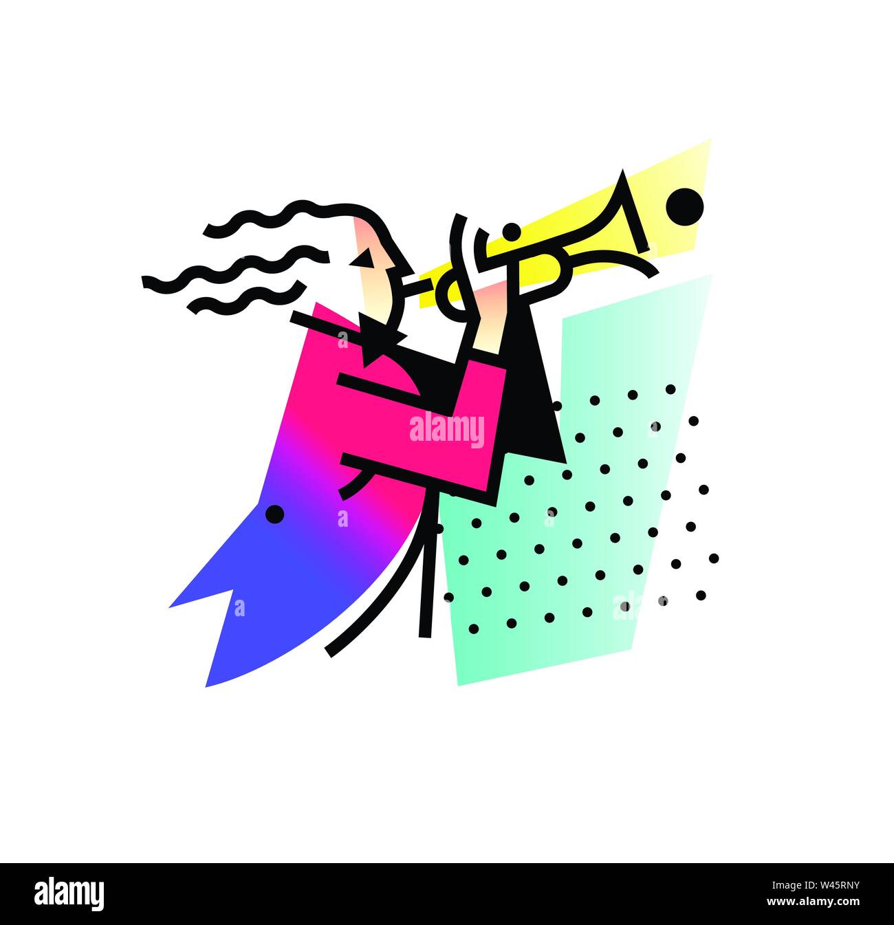 Illustration of a musician trumpeter. Logo playing on the pipe. Vector ...