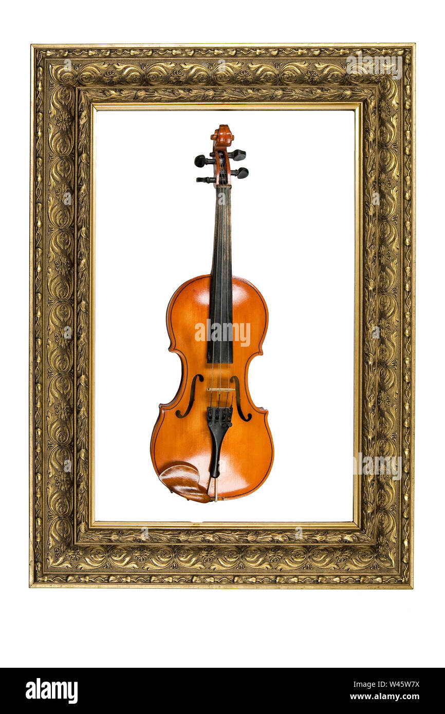 Violin And Golden Frame Stock Photo - Alamy