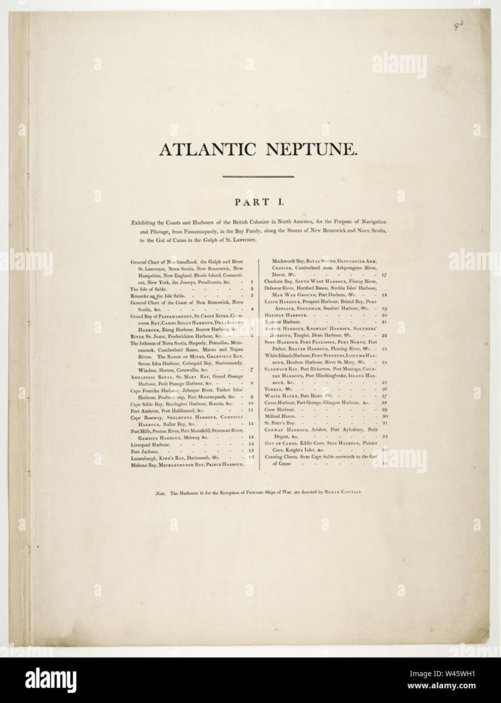 Contents page of the Nova Scotia section of the Atlantic Neptune Stock ...