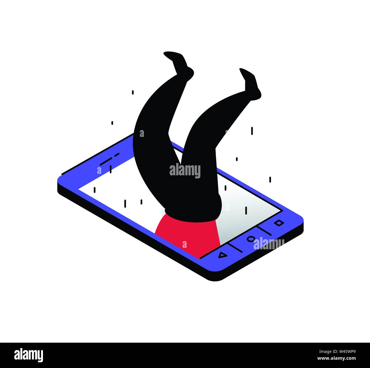 Illustration of a man fallen into a smartphone. Vector illustration ...