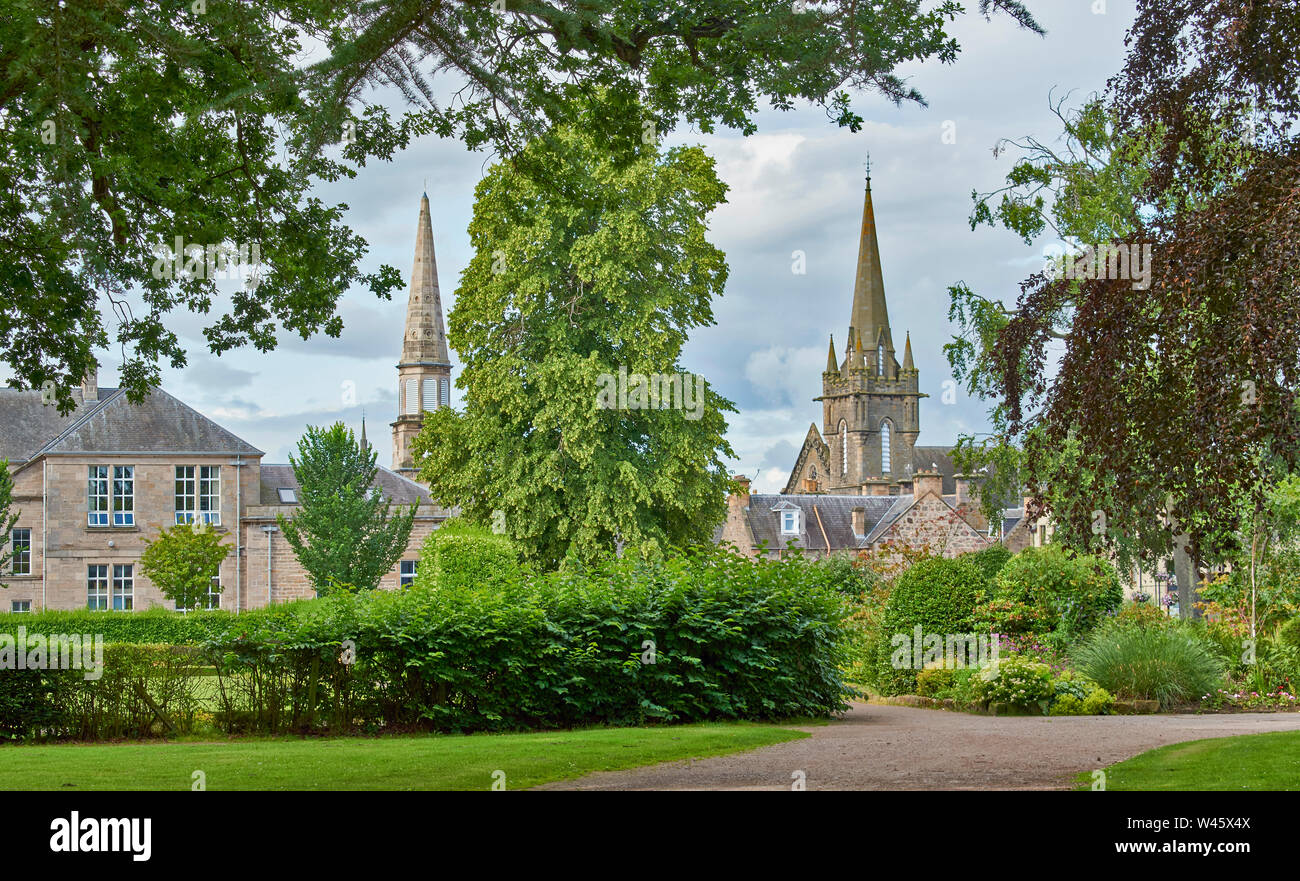 FORRES MORAY SCOTLAND THE STEEPLES OF LEONARDS CHURCH MILNES WYND IN ...