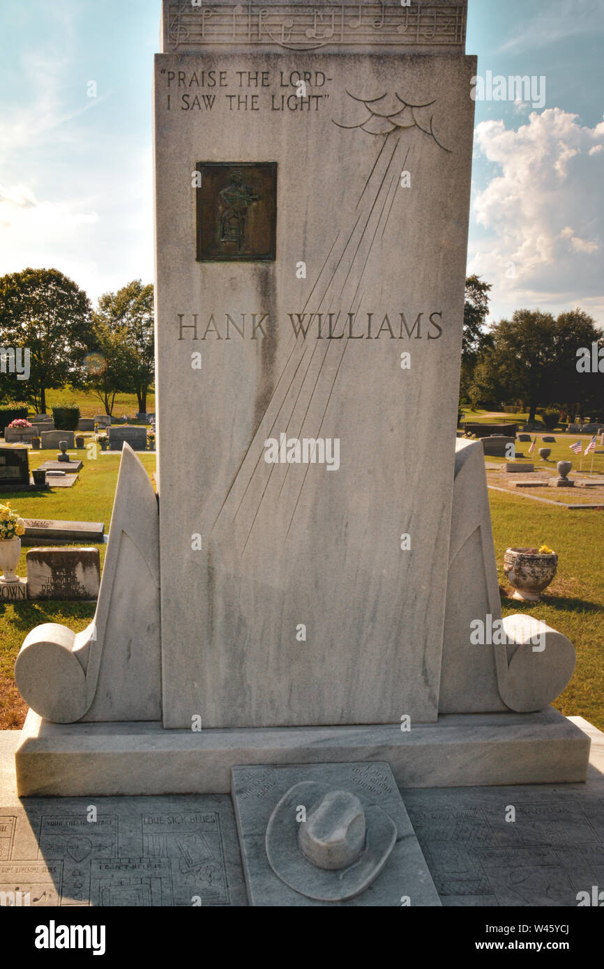 The Large customized marble tombstone of Hank Williams, Sr,, has inscrptions from hit songs and ...