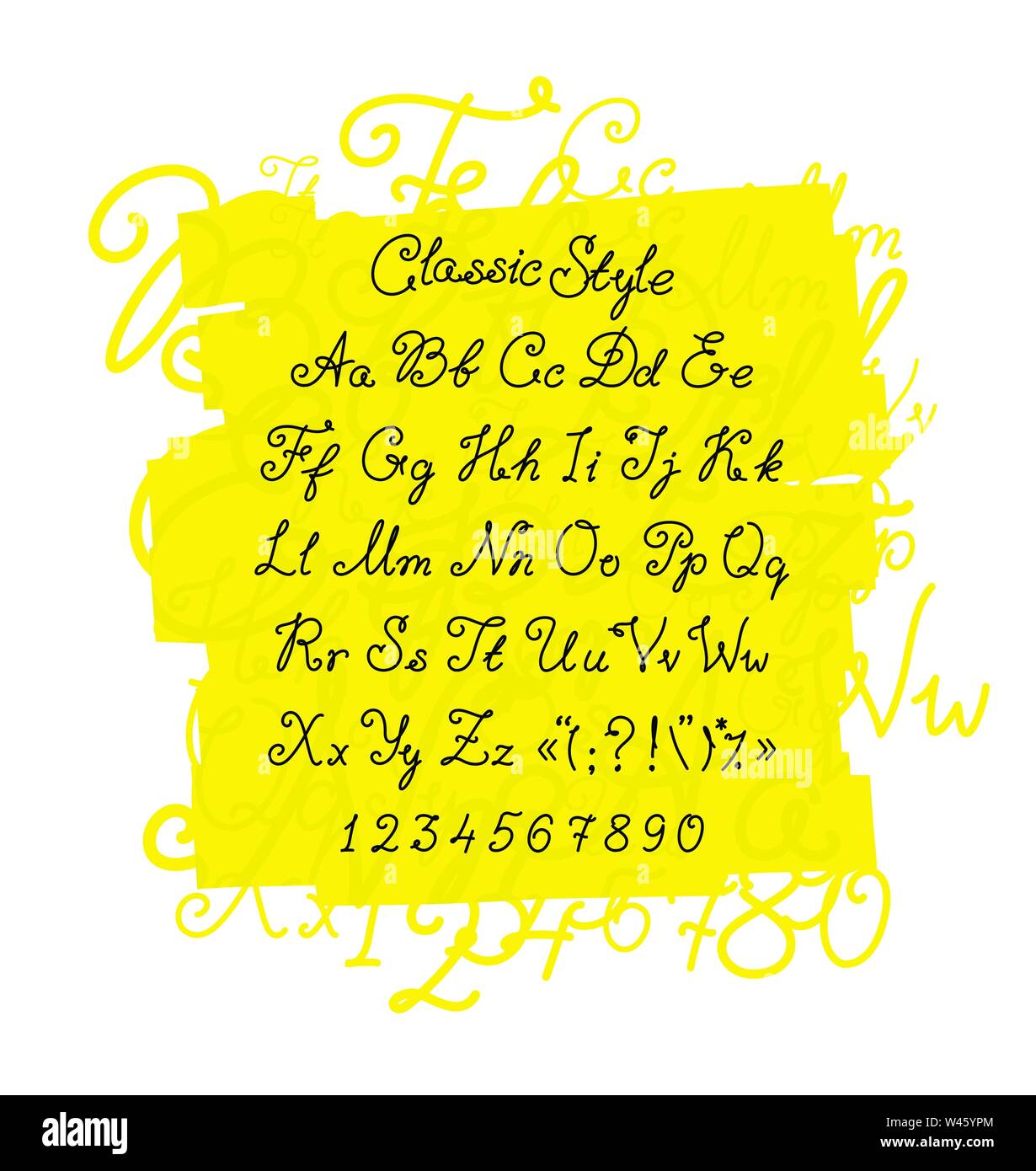 Full set of handwritten font. Vector. Capital letters. Classic ...