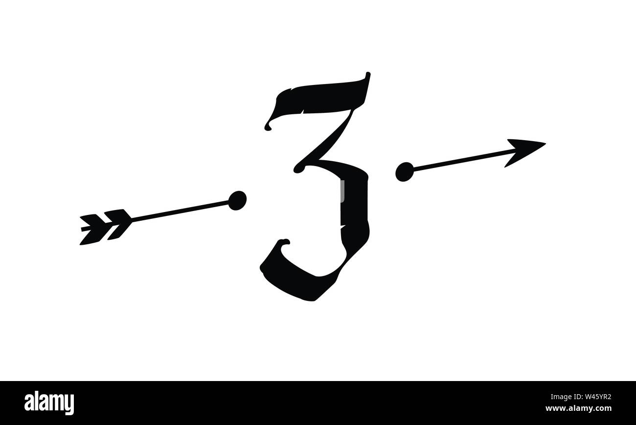 The number three with an arrow. Vector. Logo icon. Uneven font. The ...