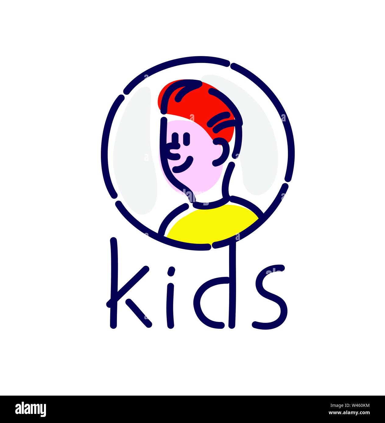 Illustration of the character of a young man and Kids logo. Vector ...