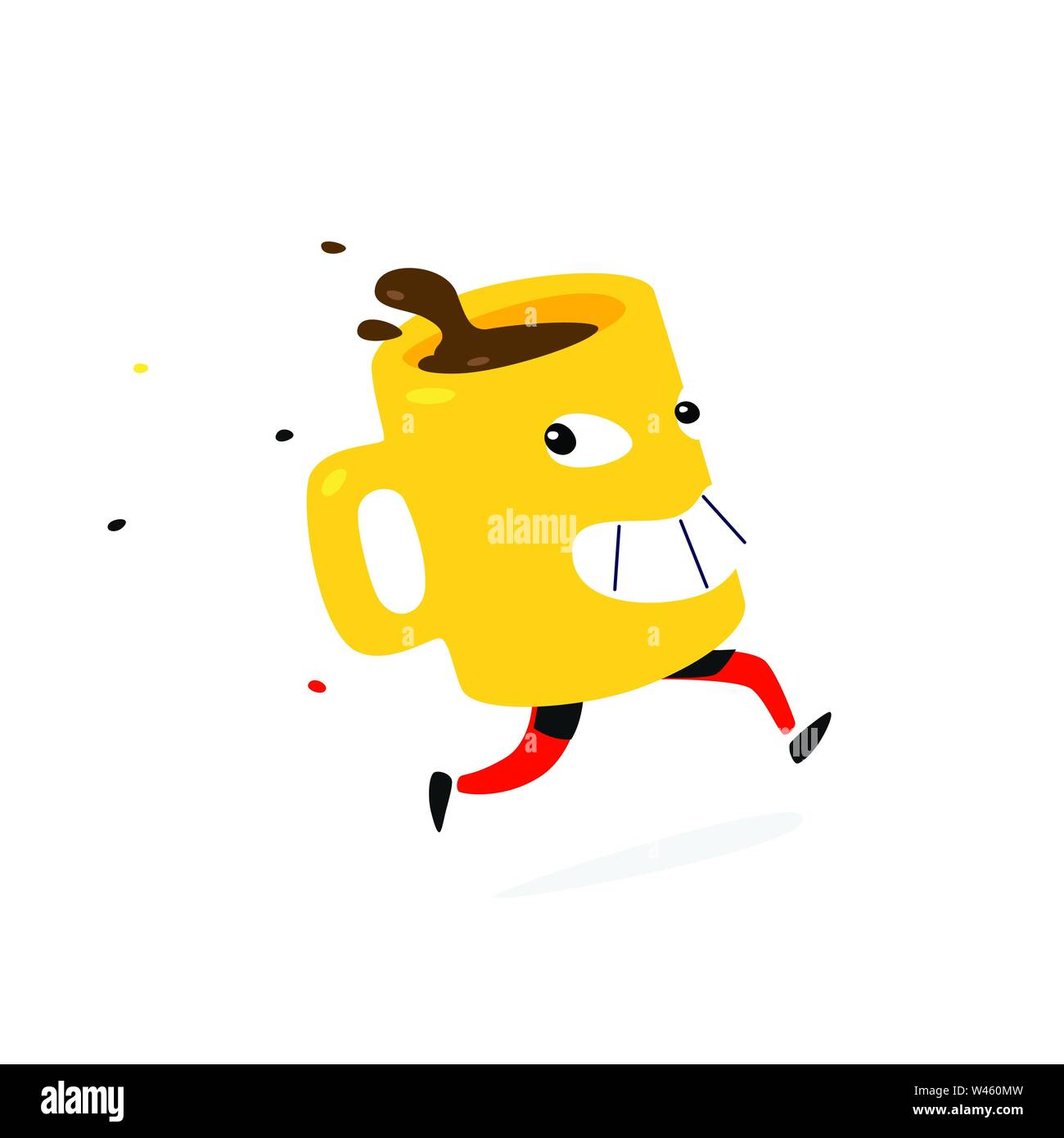 Illustration of a running yellow cup of coffee or tea. Vector. Cartoon ...