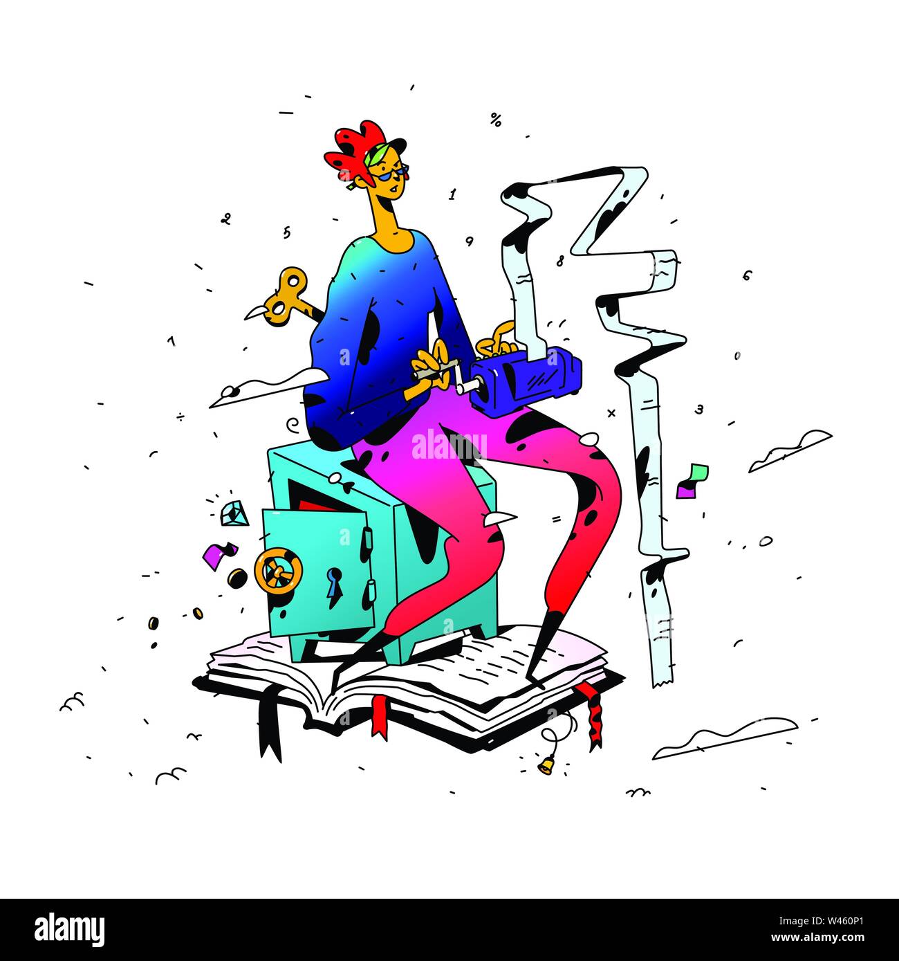 Illustration of an accountant at work. Vector. Cartoon flat style. Girl ...