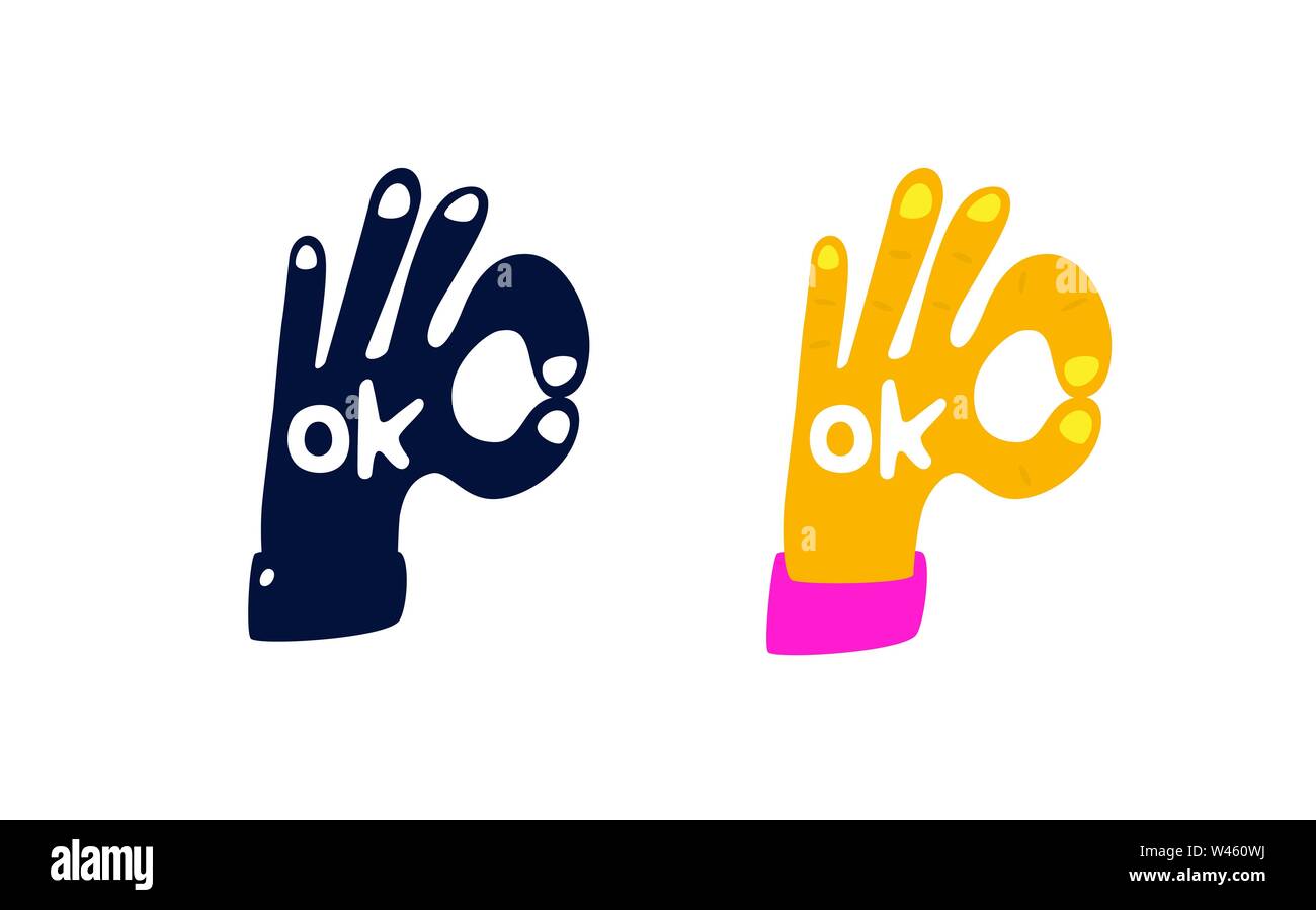 Illustration of a hand in the form of an Ok symbol. Vector. Logo for ...