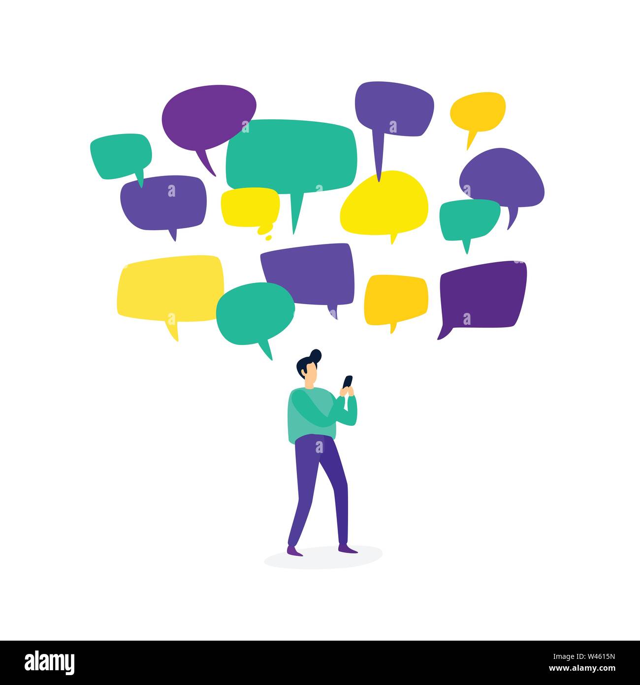 Illustration of a man with a telephone. Vector. A man communicates in ...