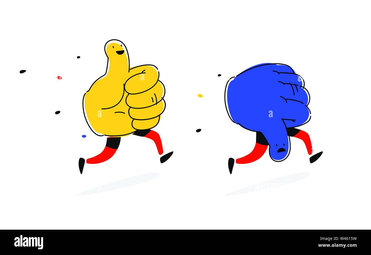 Running characters Like and Dislike. Vector. Flat style. Cute heroes ...