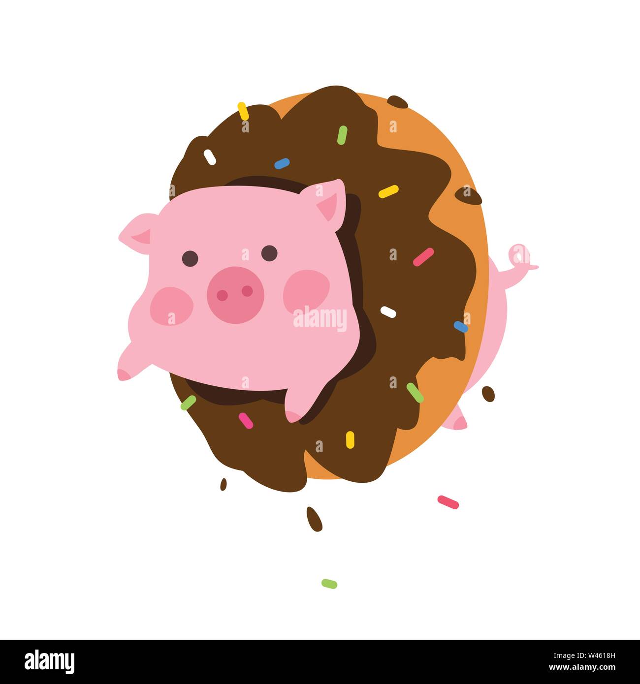 Illustration of a cartoon pig in a donut. Vector. Flat style. Cute pig ...