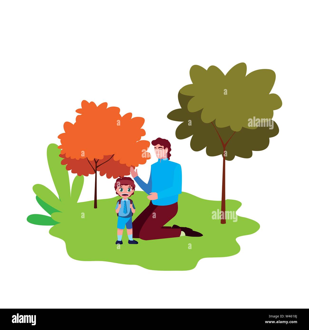 dad and boy student outdoors back to school vector illustration Stock ...