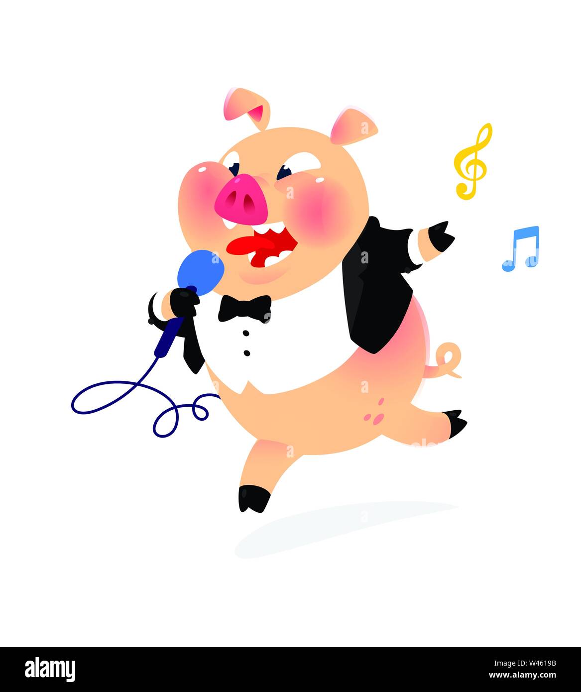 Illustration of a pig with a microphone and in a tail coat. Vector ...