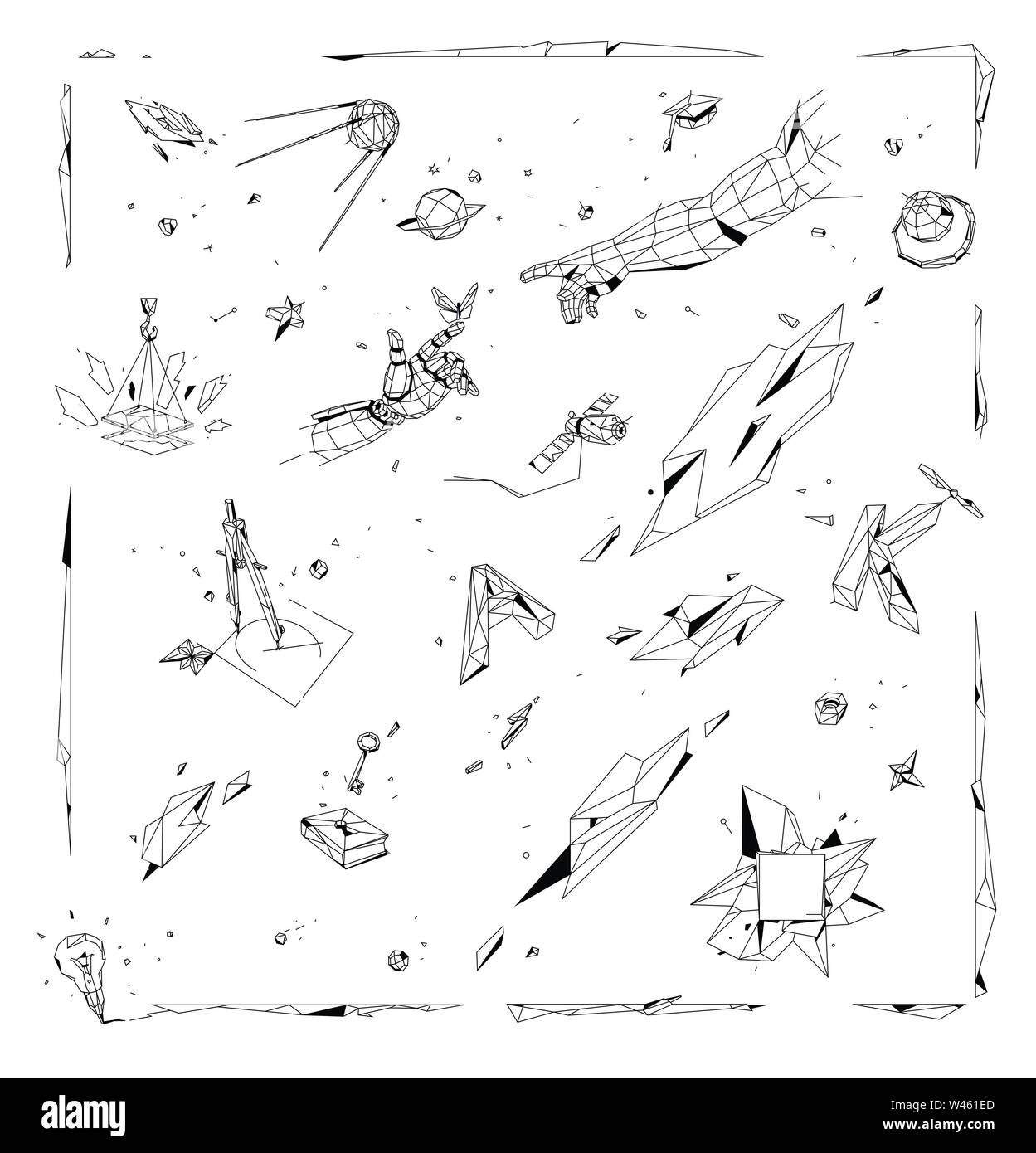 Illustration of graphic decorative elements. Vector. Education, science ...