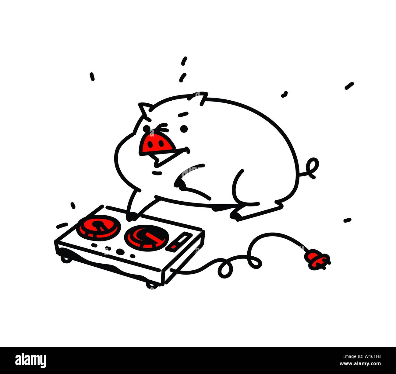An illustration of a fat cute pig with a DJ. Vector. Flat style. Pig ...