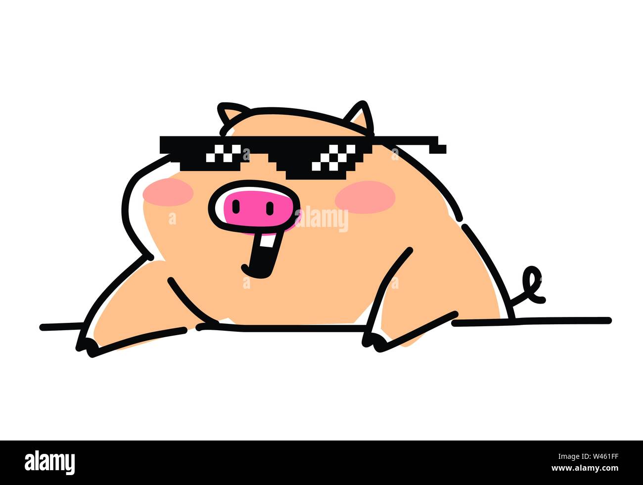 Illustration of a fashionable pig in pixel glasses. Vector. Flat style ...