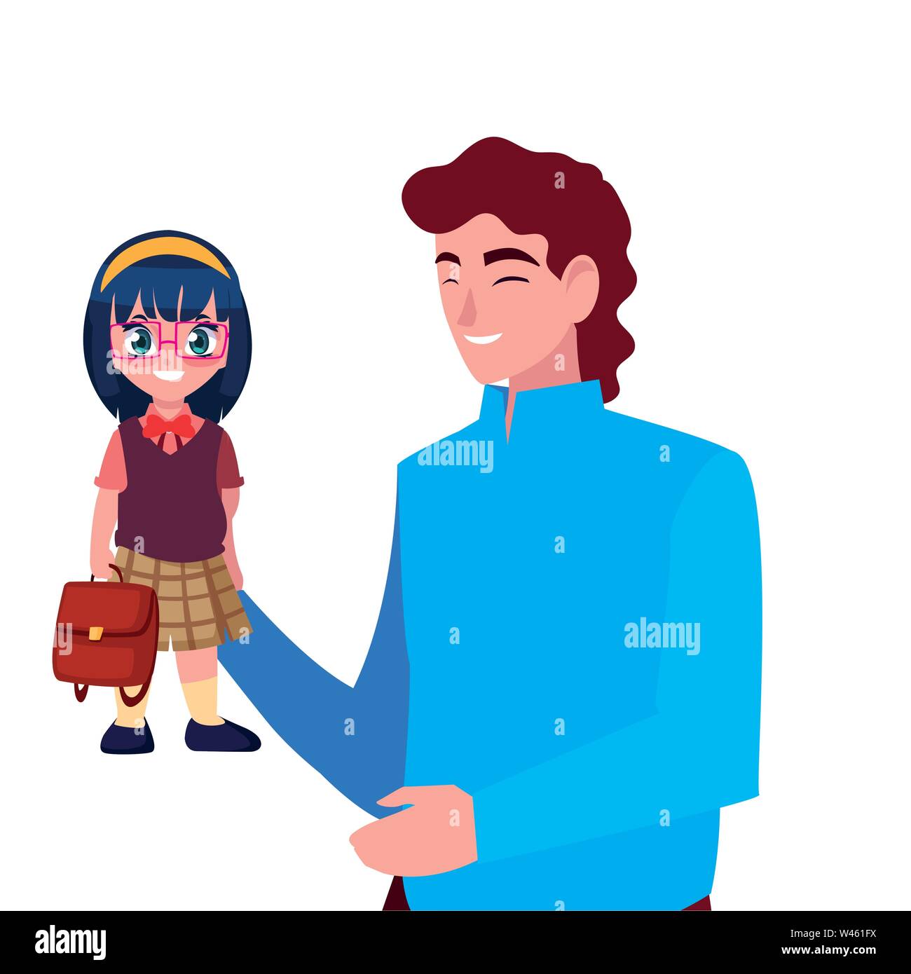 dad with student girl back to achool vector illustration Stock Vector ...
