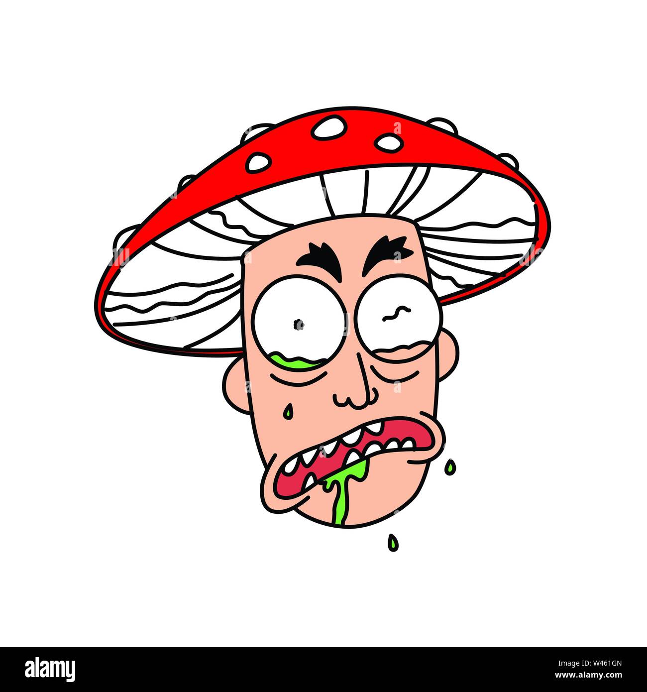 Illustration of a madman in a mushroom hat. Vector. Flat outline style ...
