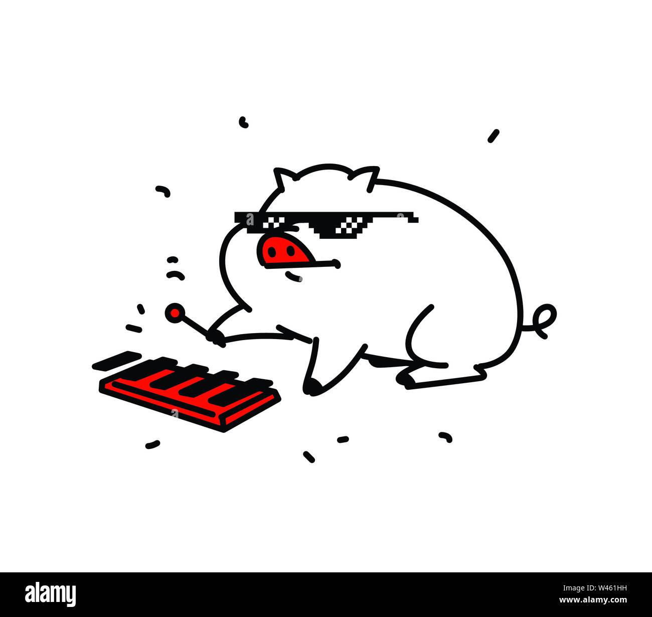 Illustration of a fat cute pig in pixel glasses. Vector. Flat style ...