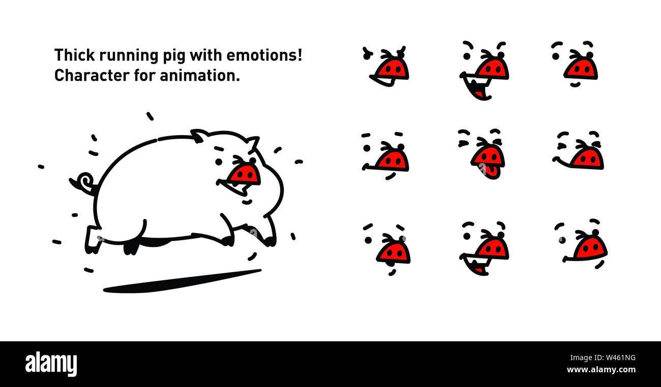 Illustration of a cartoon pig. Vector. Flat outline style. For true ...