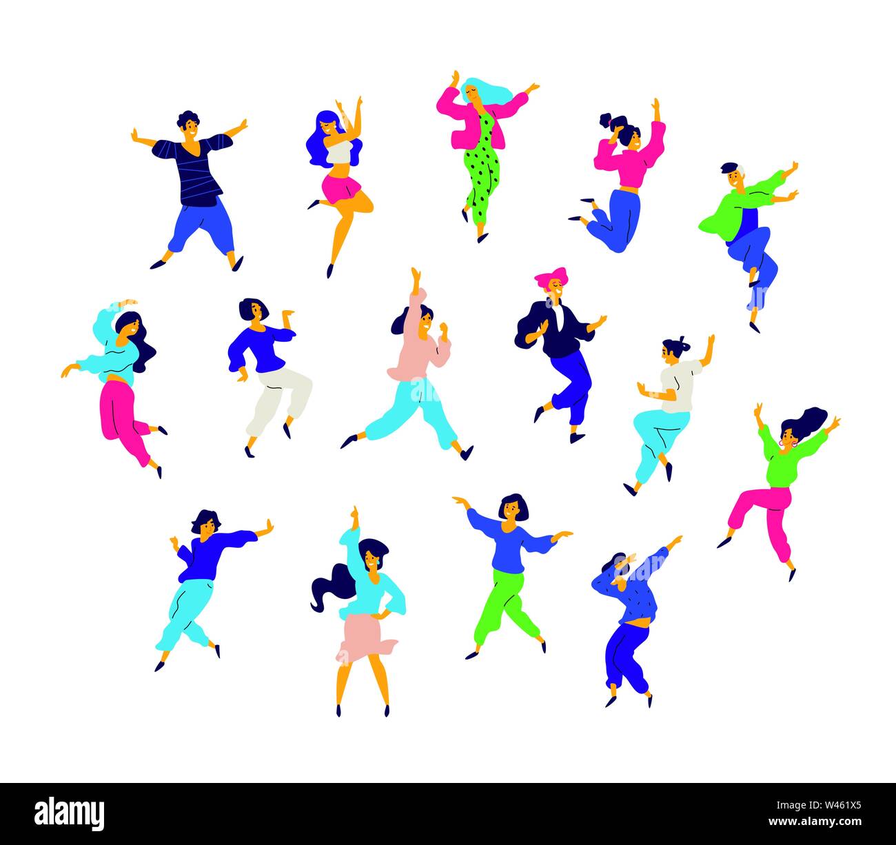 A group of dancing people in different poses and emotions. Vector ...