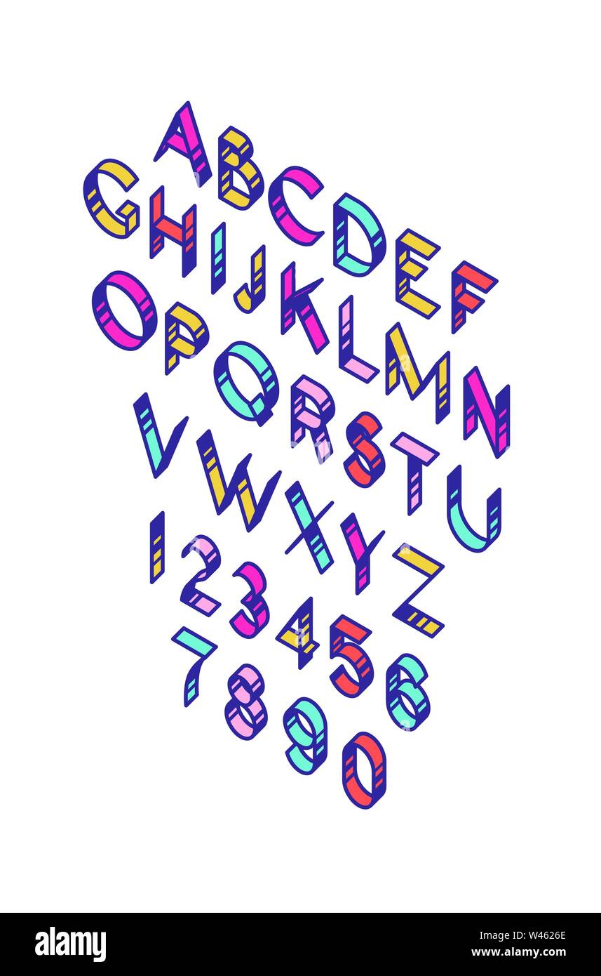 Bright English font. Vector. Linear, contour letters. Isometry, 3D ...