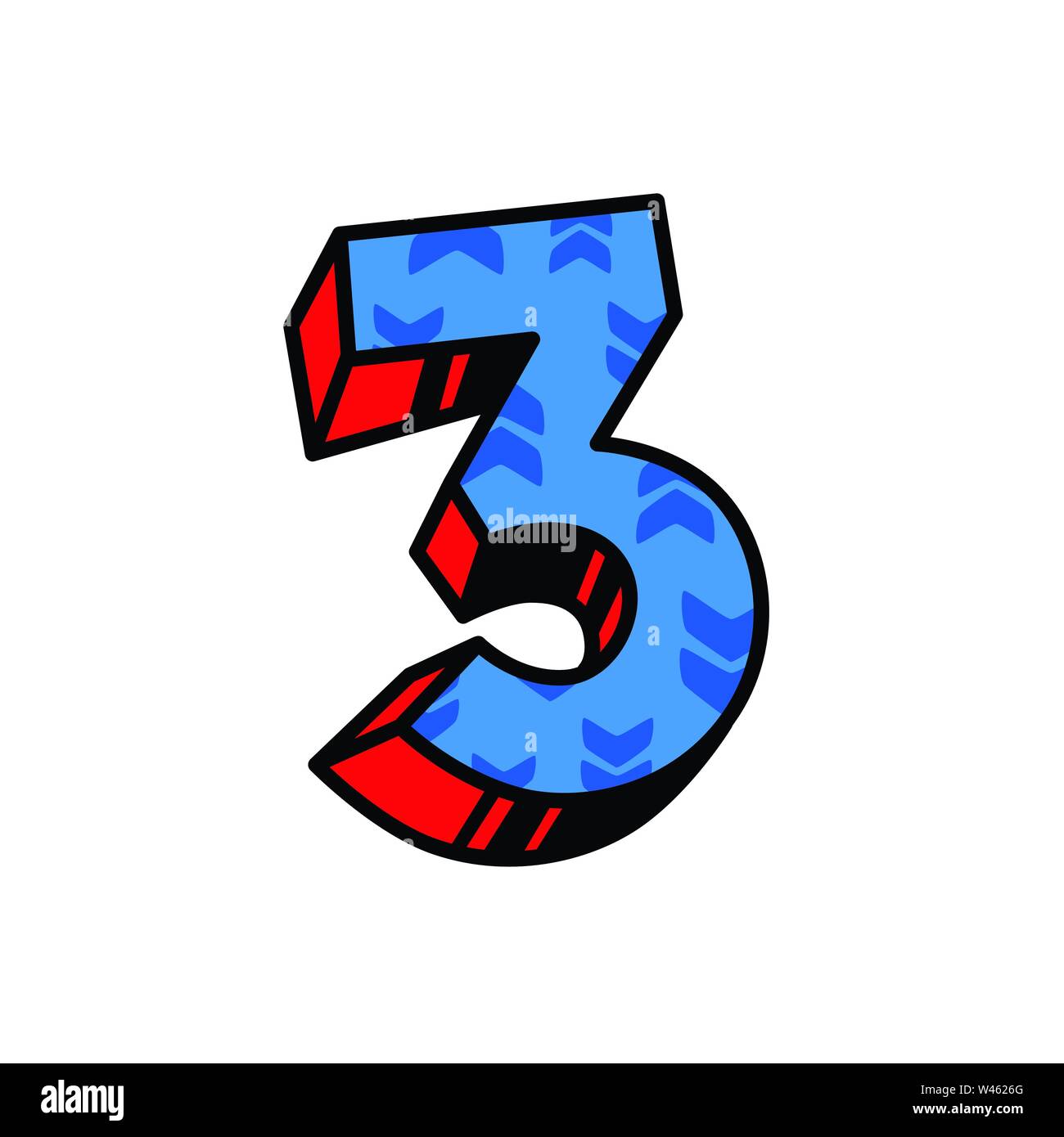 The number three with a pattern of arrows. Vector. Flat outline style ...