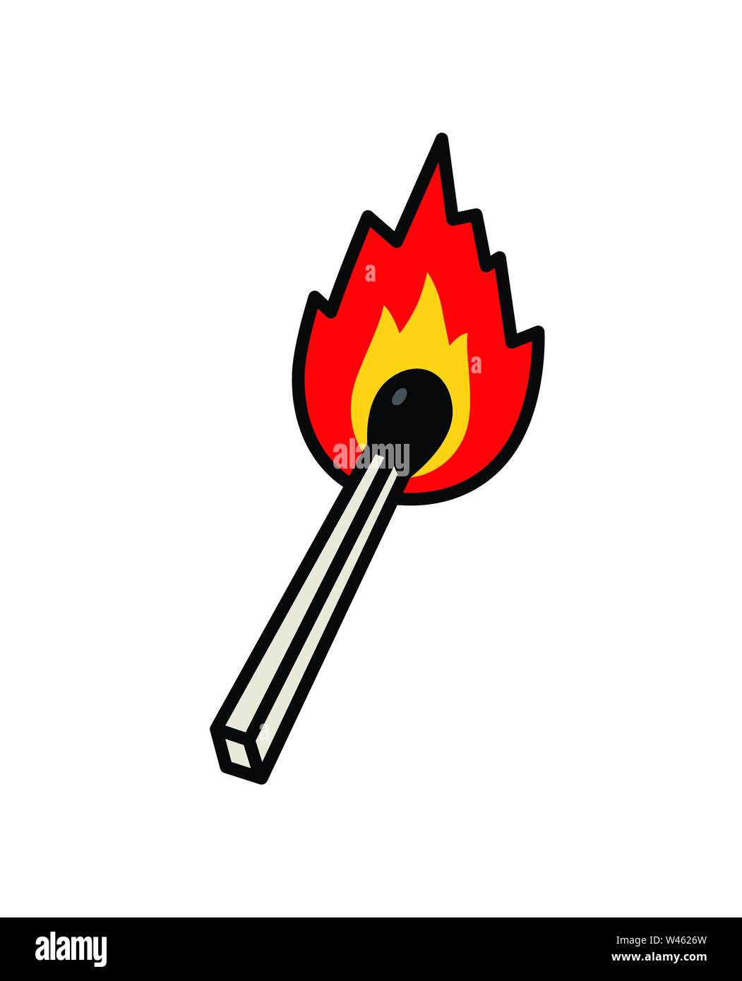 An ordinary match icon. Vector. Flat outline style. One burning wooden ...