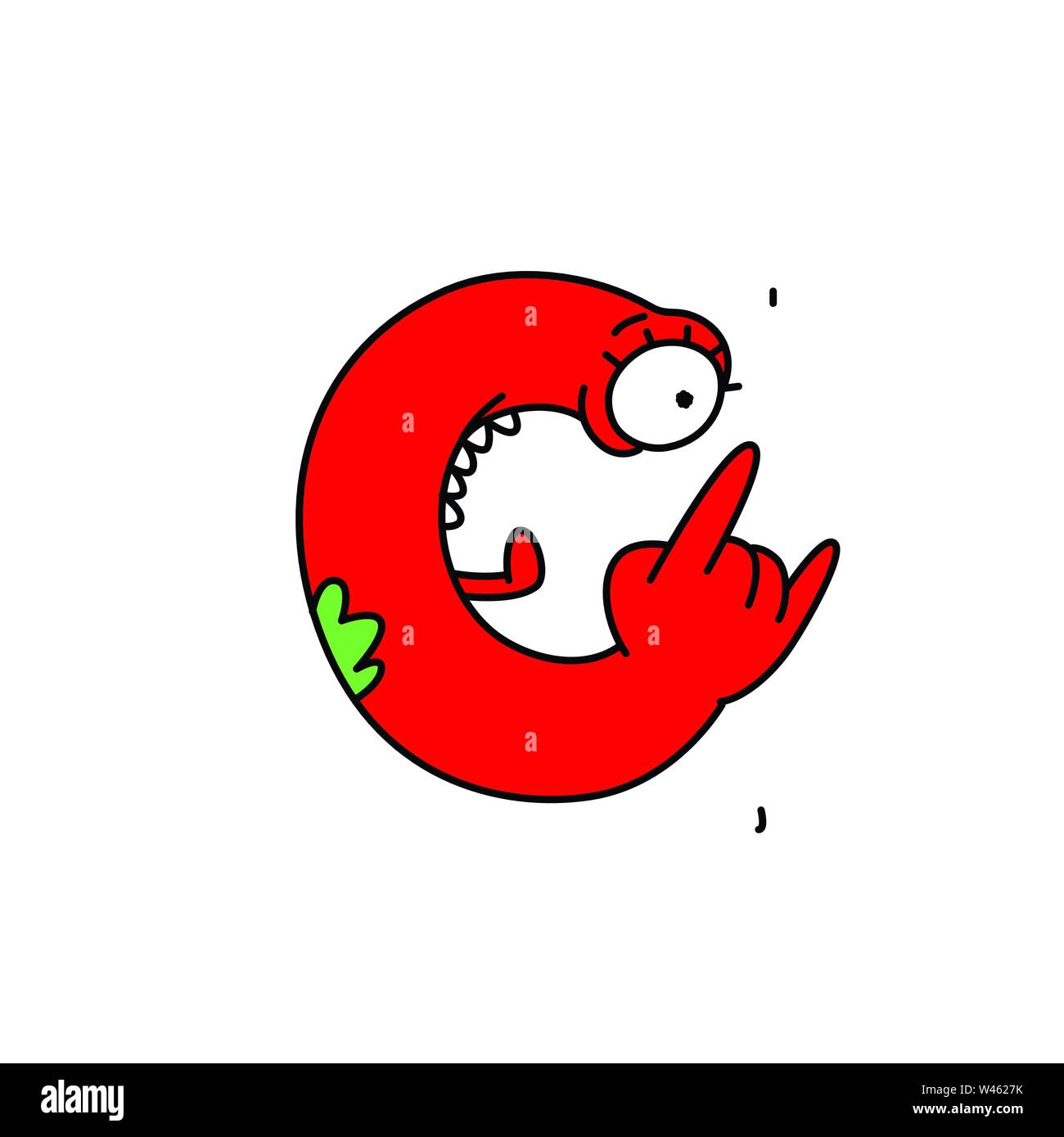 Letter C in the form of a character with fingers. Vector. Flat outline ...