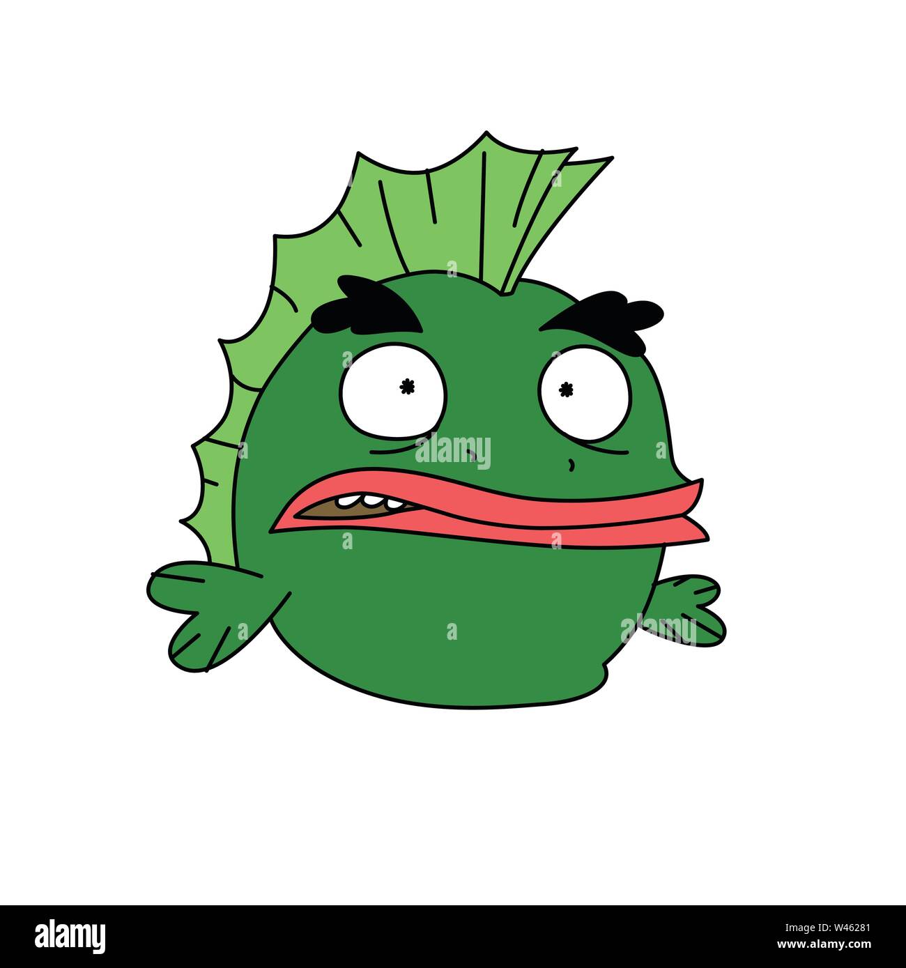 Funny green fish character. Vector. Flat style. Frog with a hare ...
