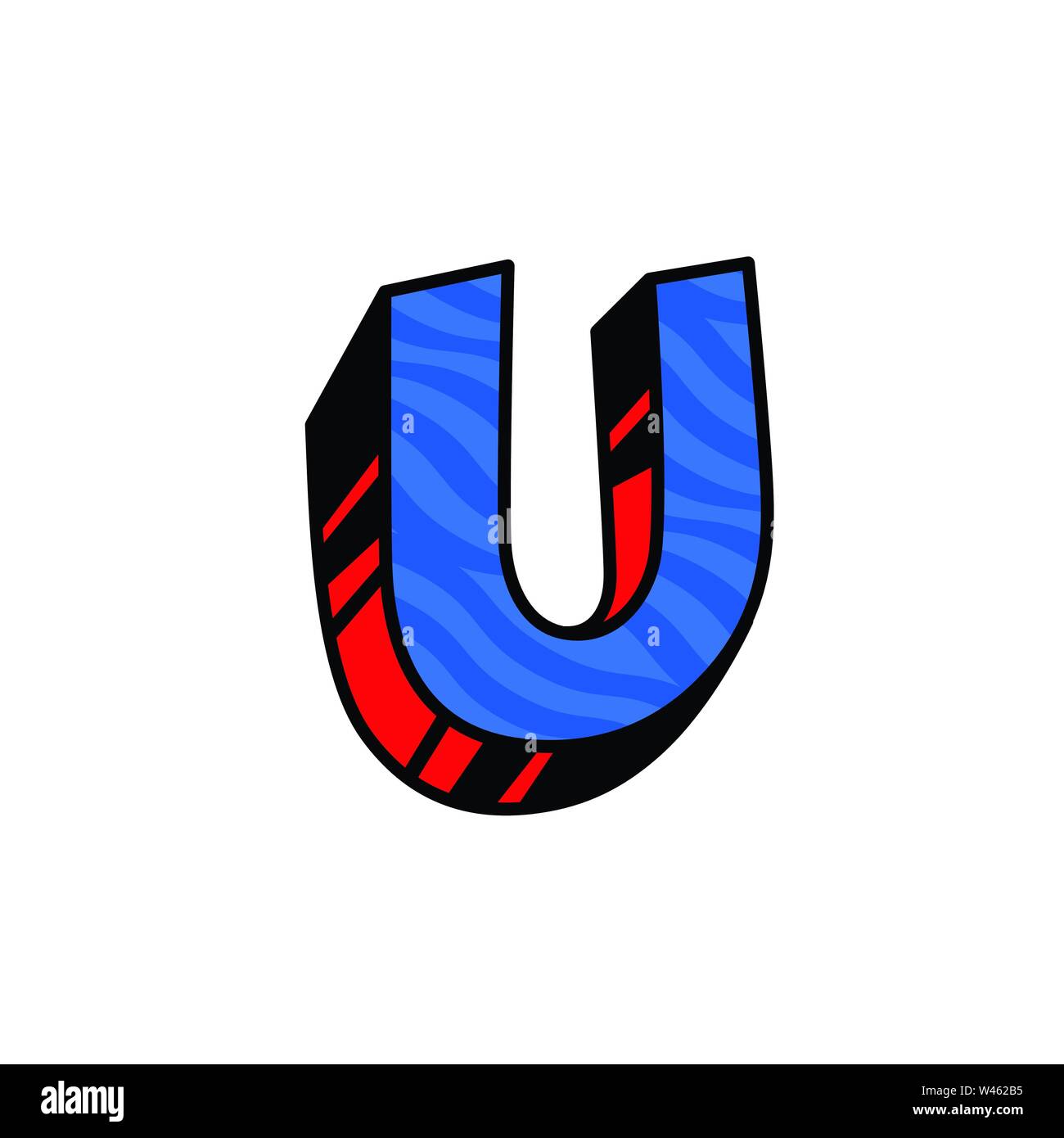 Logo, letter U. Vector. Linear, outline icon. Volumetric mark, 3D ...
