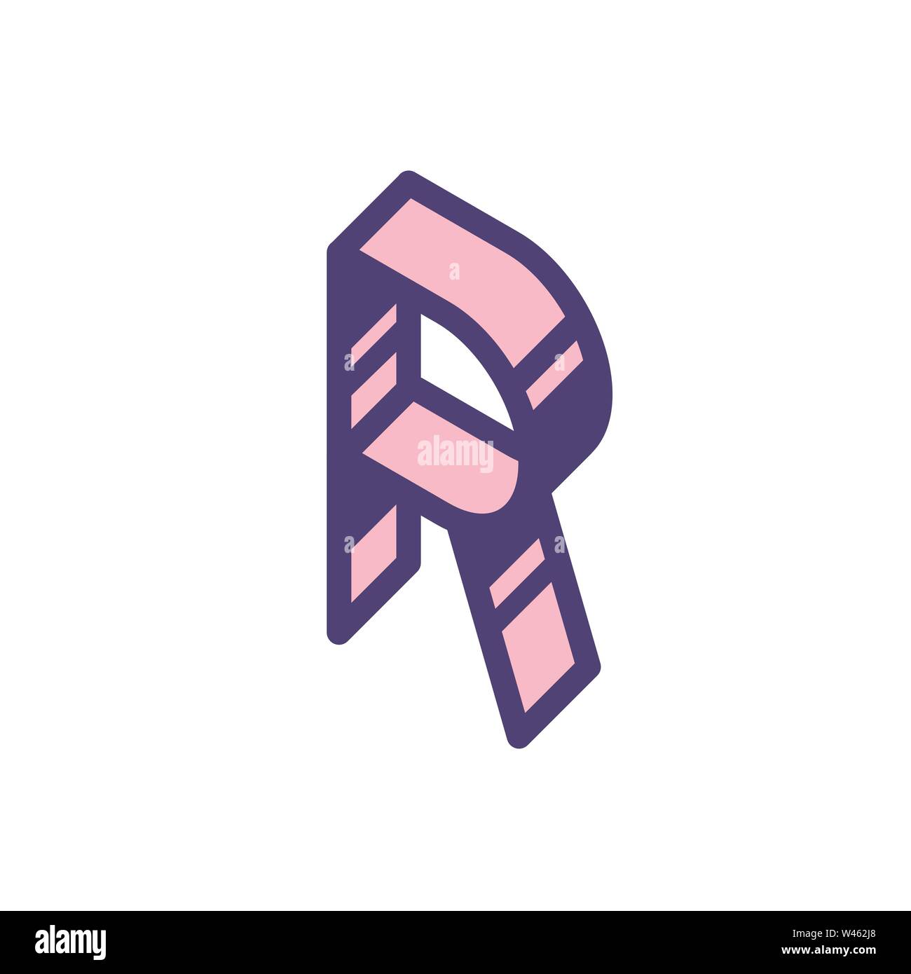 Logo, sign of the letter R. Vector. Linear, outline icon. Isometry, 3D ...