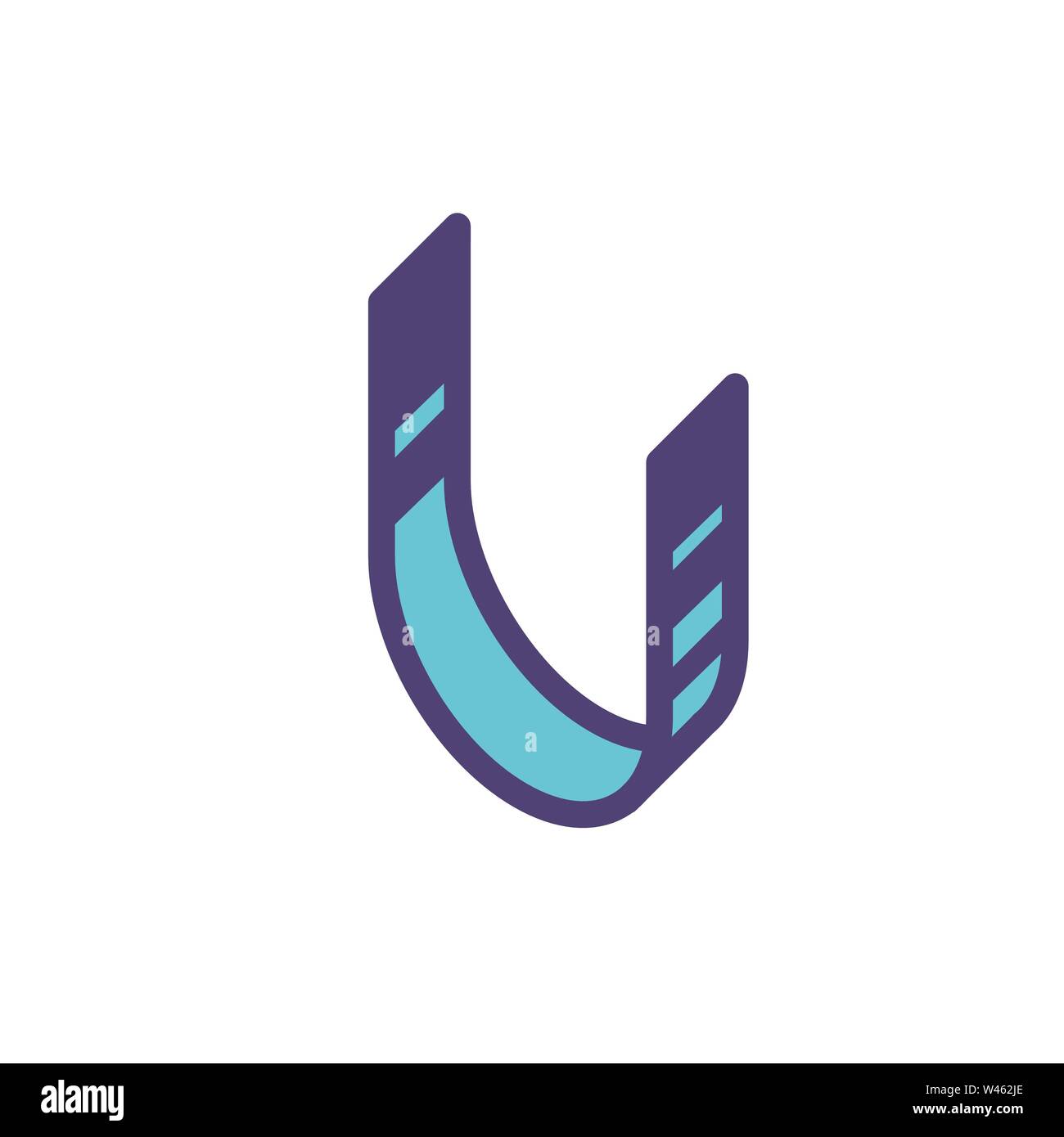 Logo, sign of the letter U. Vector. Linear, outline icon. Isometry, 3D ...