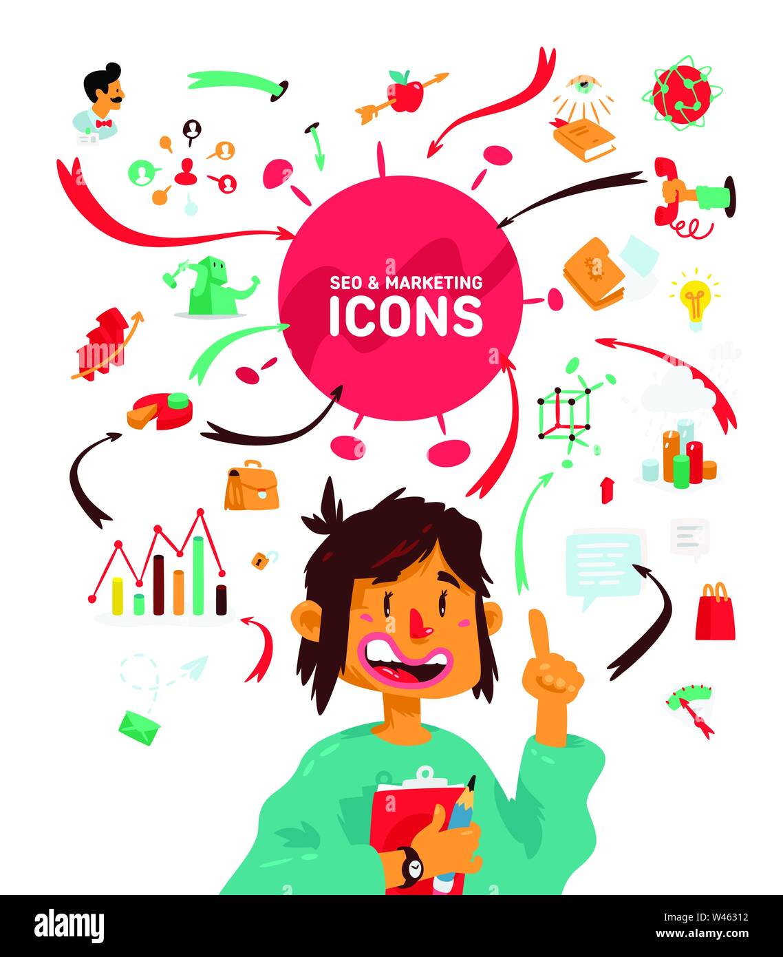 A set of icons on the theme of business processes. Vector. A bright ...