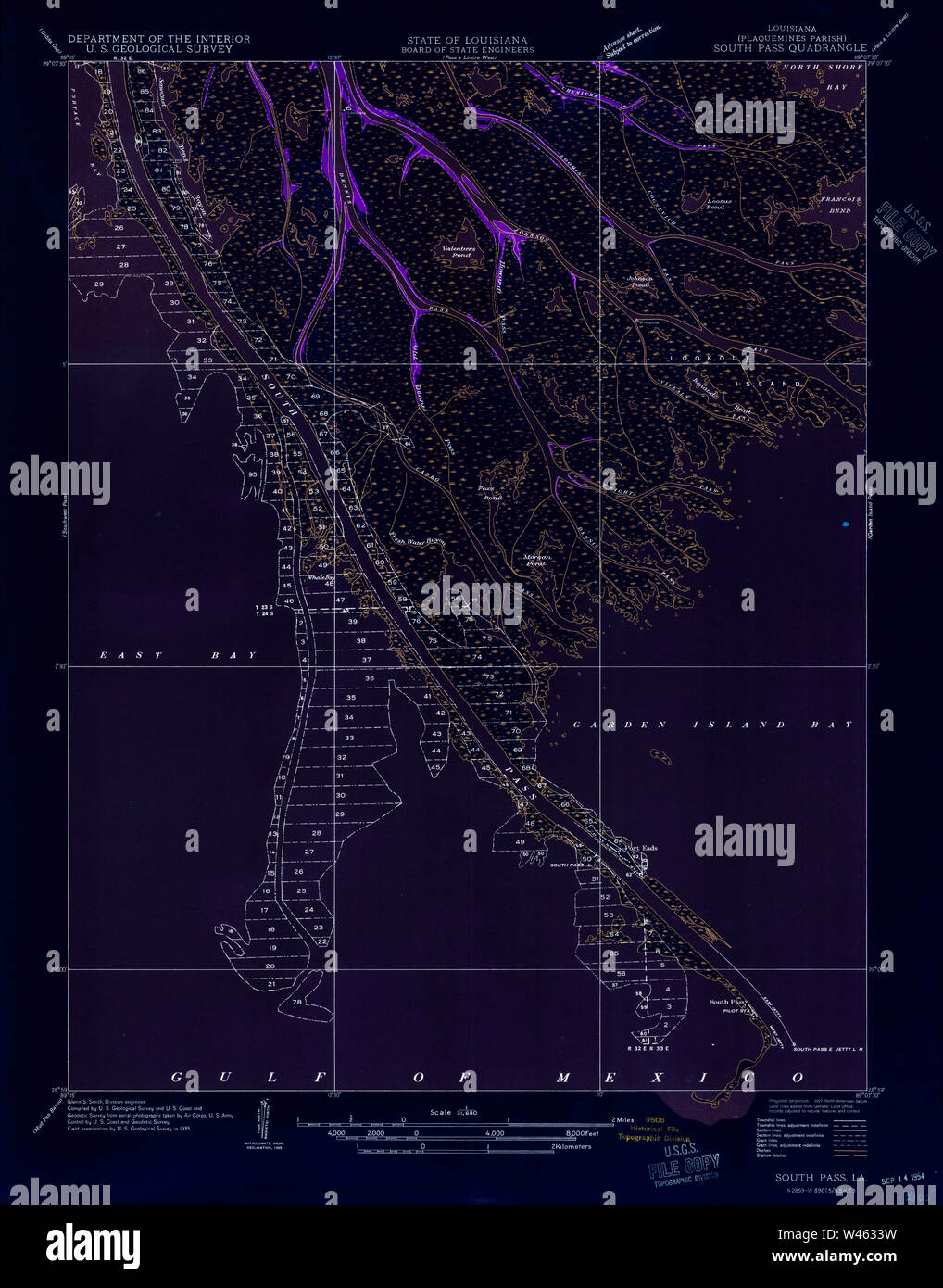 USGS TOPO Map Louisiana LA South Pass 334114 1935 31680 Inverted Stock ...