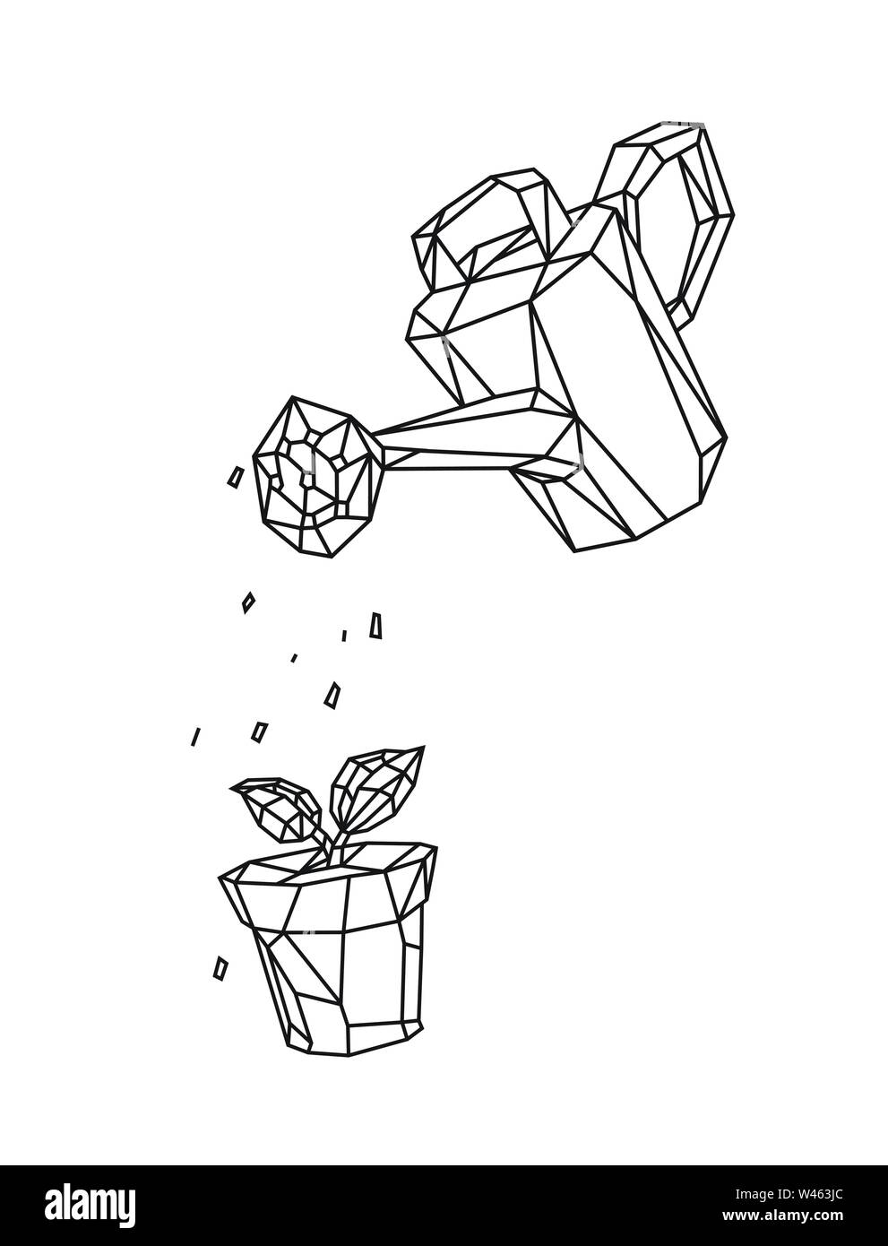 Low poly illustration of a watering can watering a plant in a pot ...