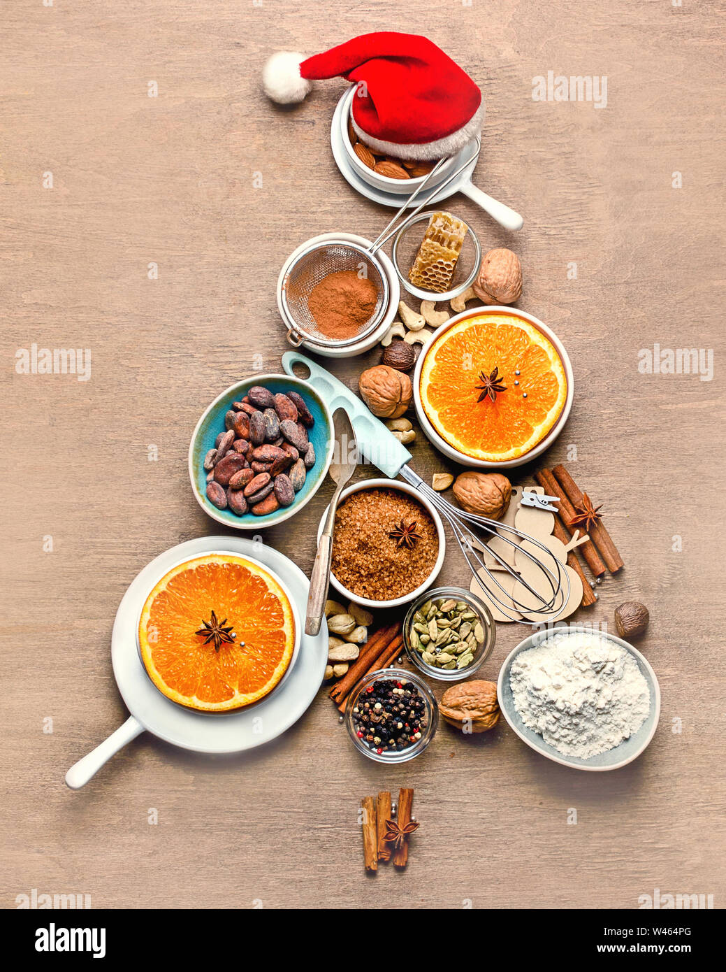 Christmas tree made from baking ingredients. Top view Stock Photo - Alamy